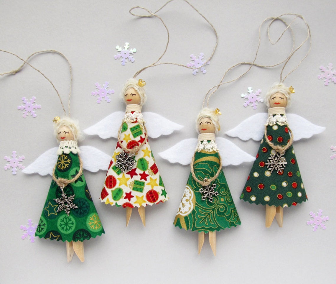3 Christmas Ornaments Christmas Angels Rustic Tree | Etsy
