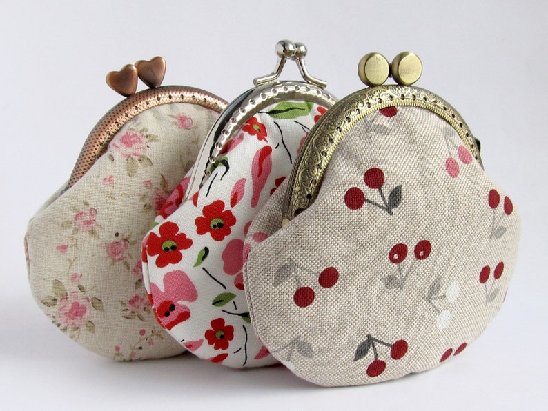 Coin Purse With Cherries Linen Change Pouch Red Cherry - Etsy