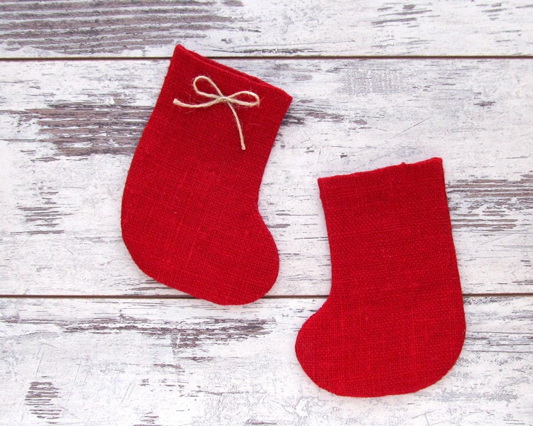 Set of 4 Red Silverware Holders, Christmas Stockings, Burlap Silverware ...
