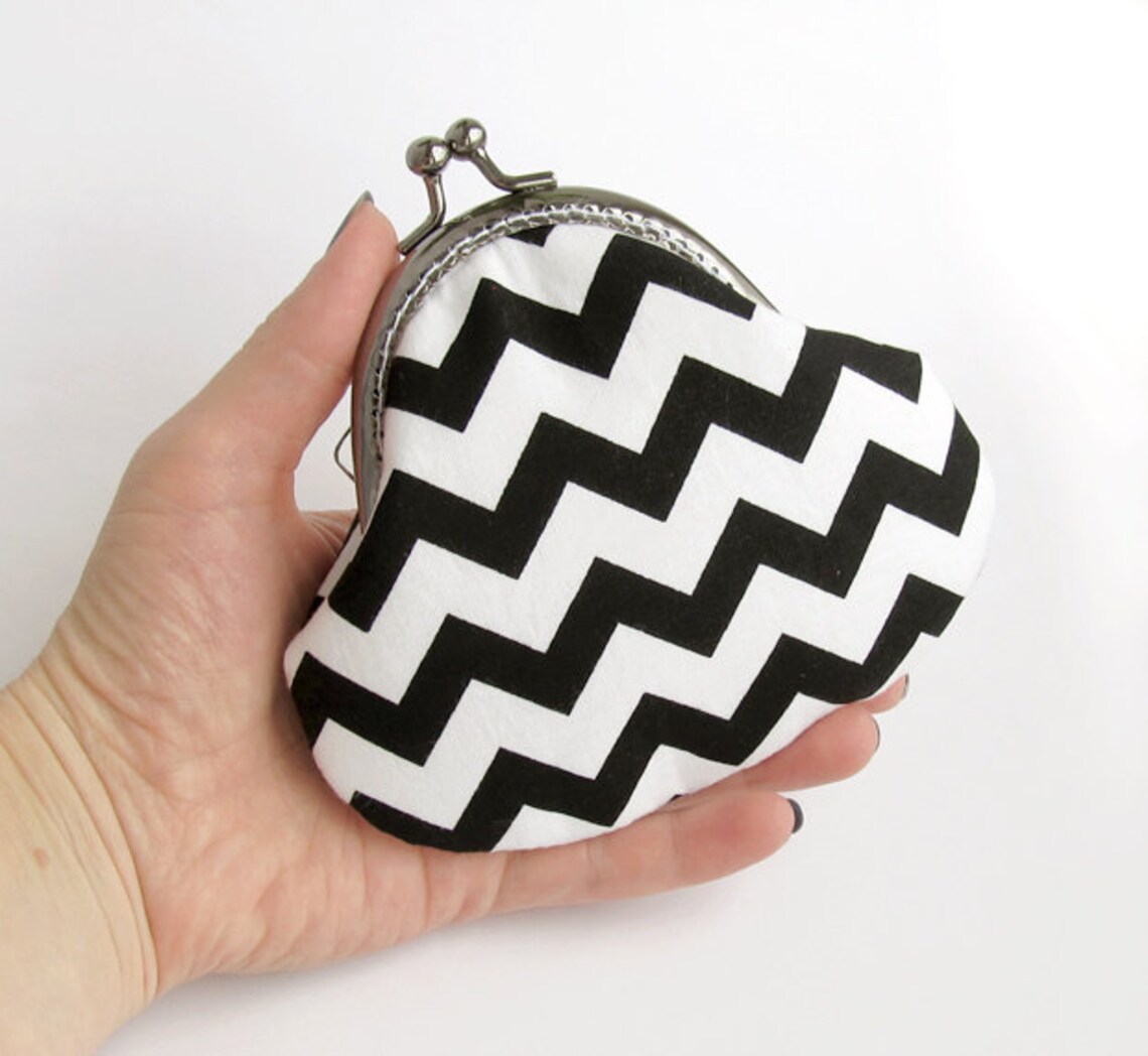 Coin Purse Chevron Black and White - Etsy