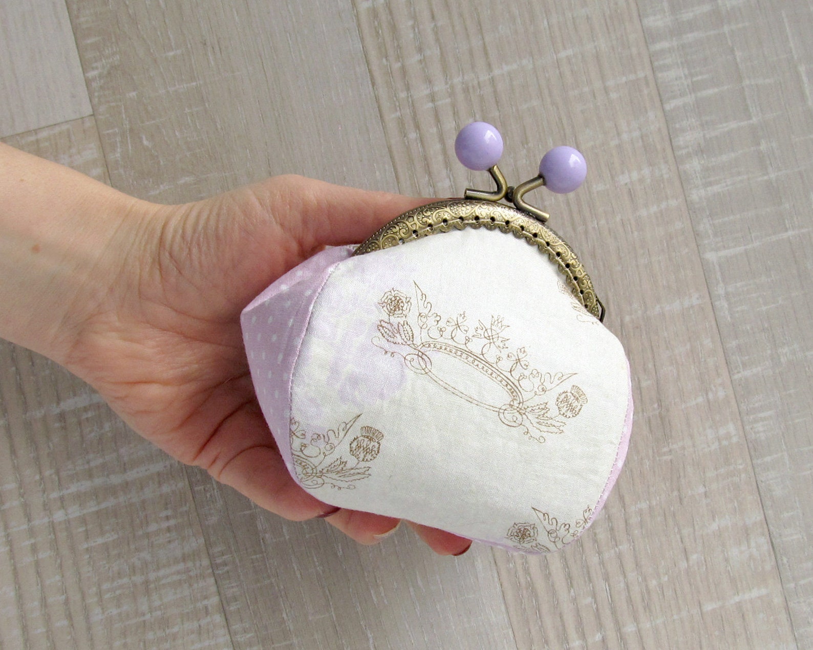 Coin Purse With Crown, Purple Purse, Polka Dots Coin Purse, Cream ...