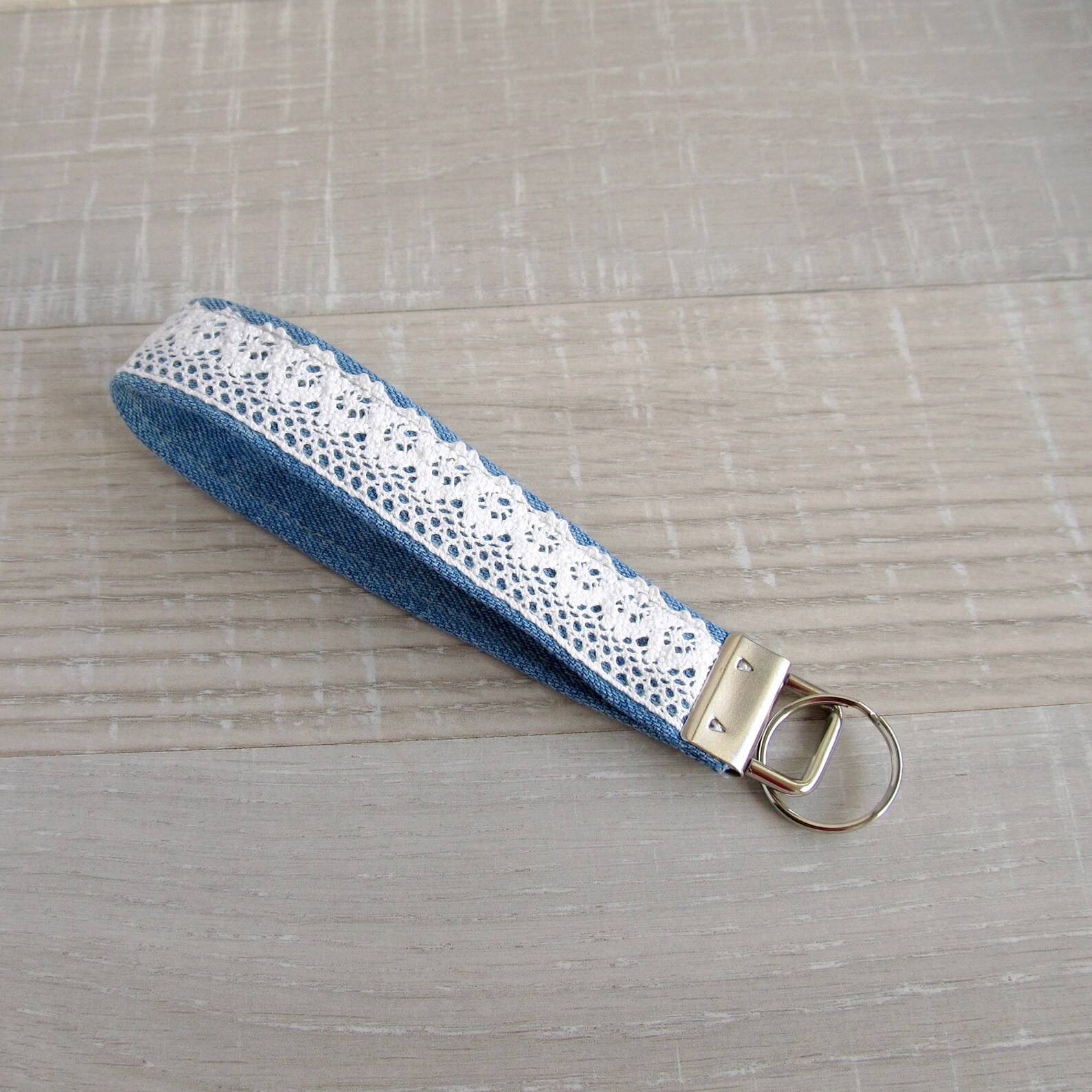 Denim and Lace Keychain Blue Key Fob Jeans Key Chain - Etsy UK