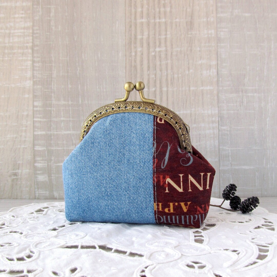 Denim Coin Purse With Retro Letters, Rustic Style Change Pouch ...