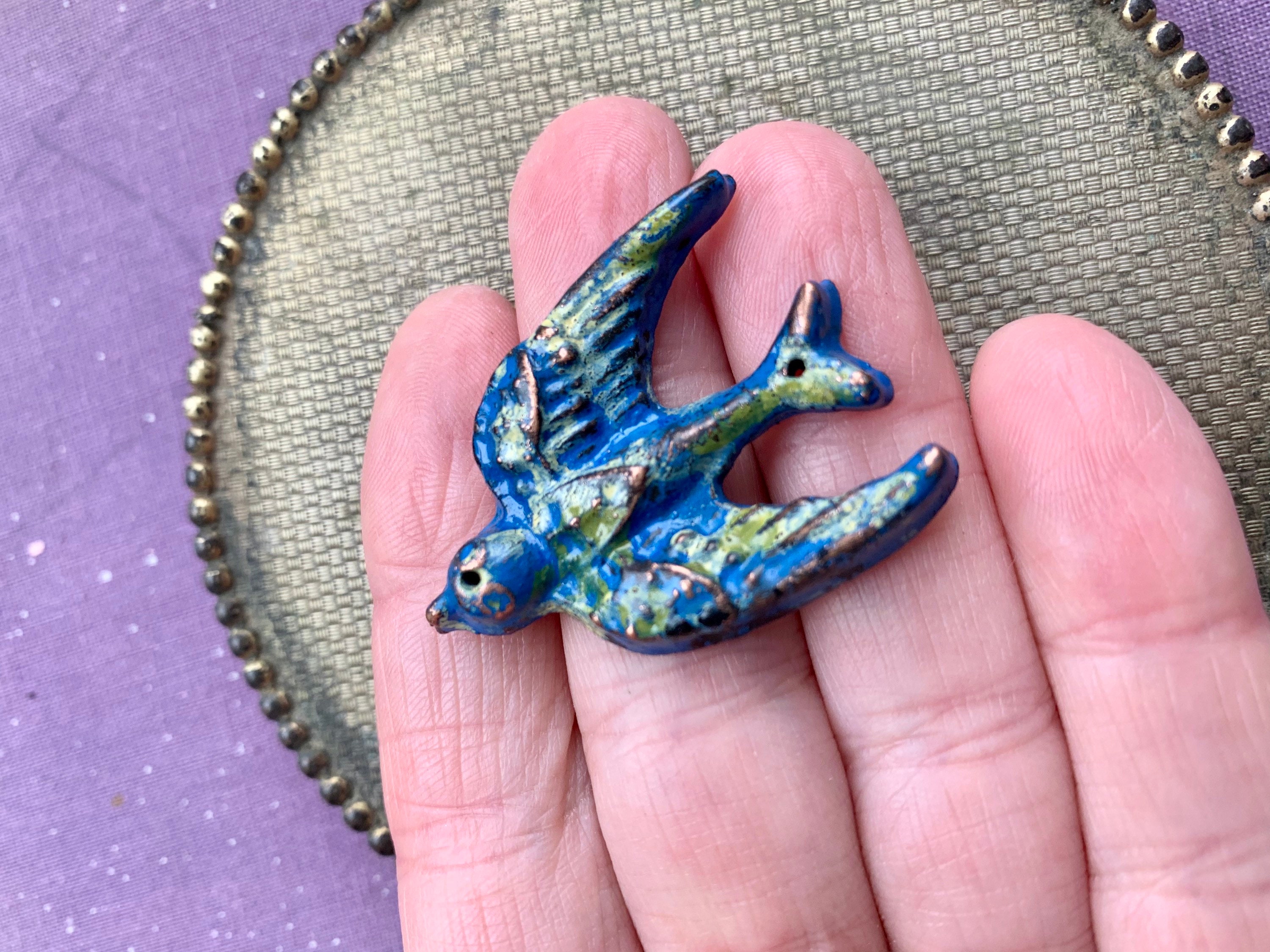 Bluebird Charm Art Bead Bird Pendant Rustic Jewelry Supply | Etsy