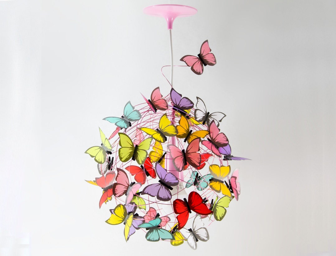 Pink Light Fixture With Butterflies, Hanging Light for Girls Bedroom ...