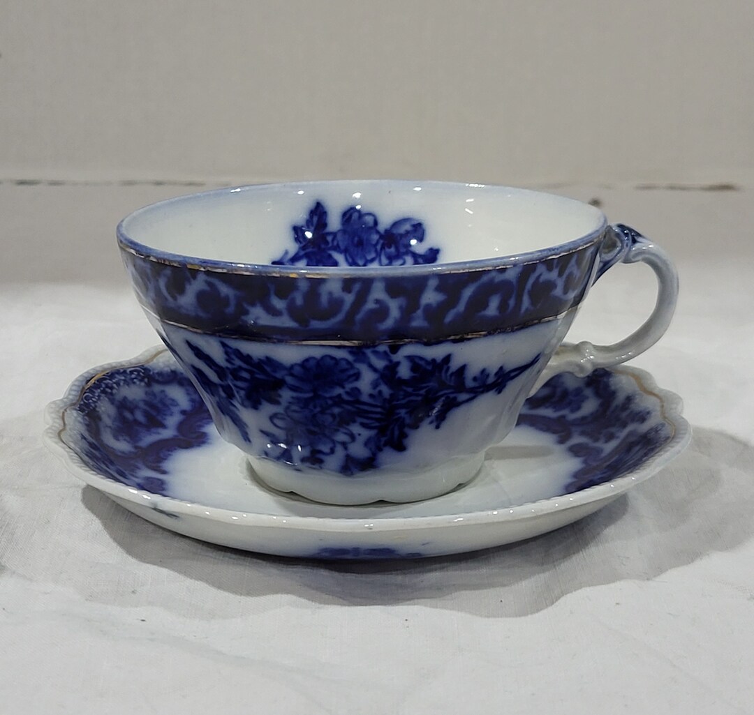 Antique Flow Blue "touraine" Cup and Saucer - Etsy