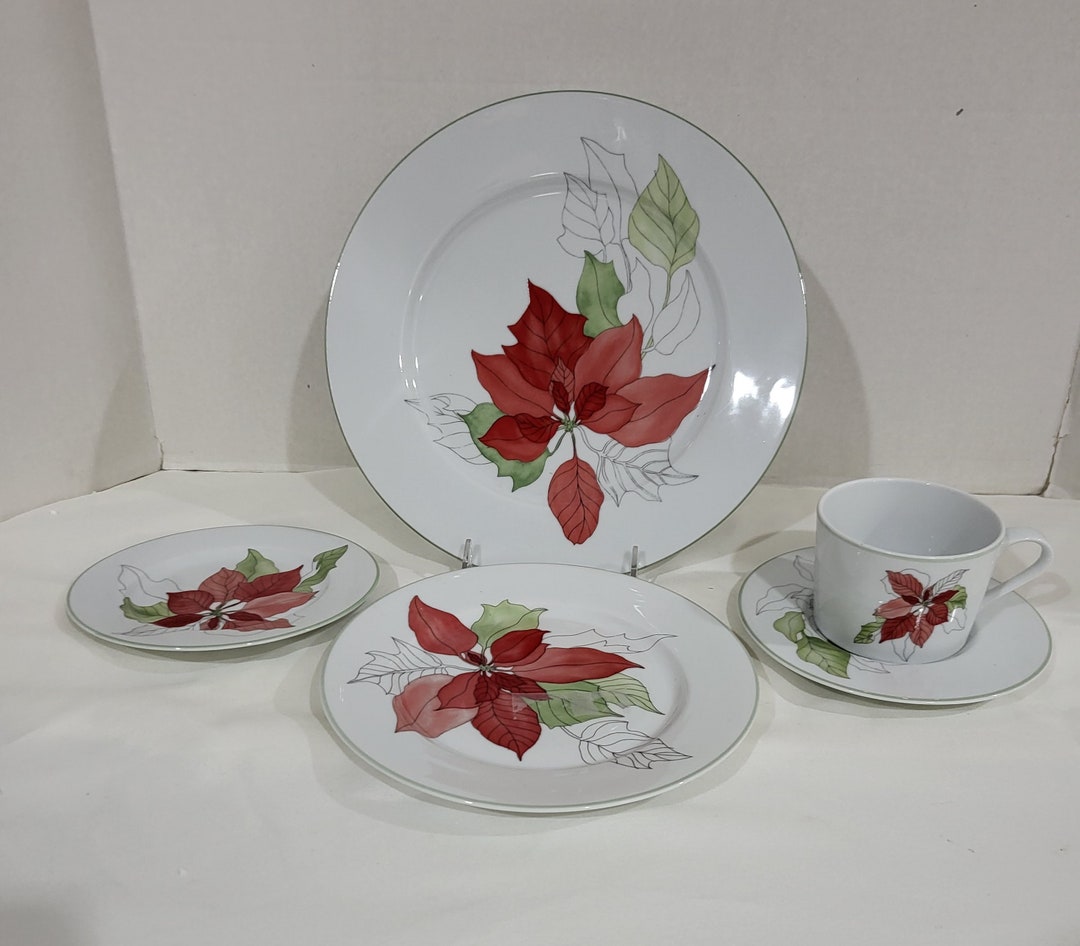 Block China poinsettia Dinnerware 5 Piece Place - Etsy