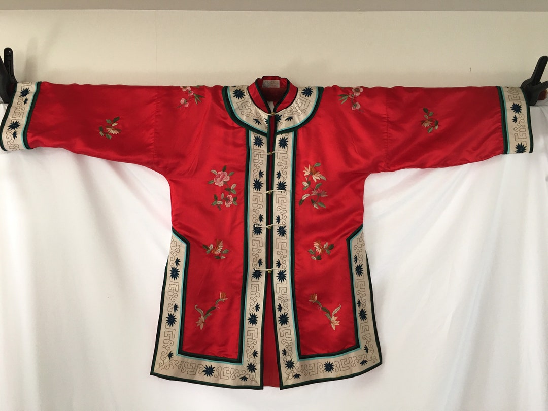 Vintage Chinese Embroidered Red Silk Jacket - Etsy