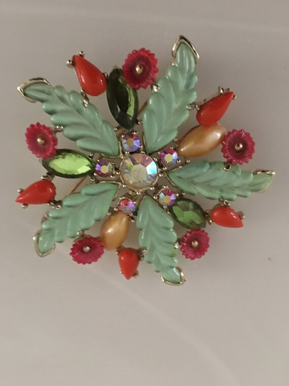 Colorful 1950’s Floral Brooch - Gem