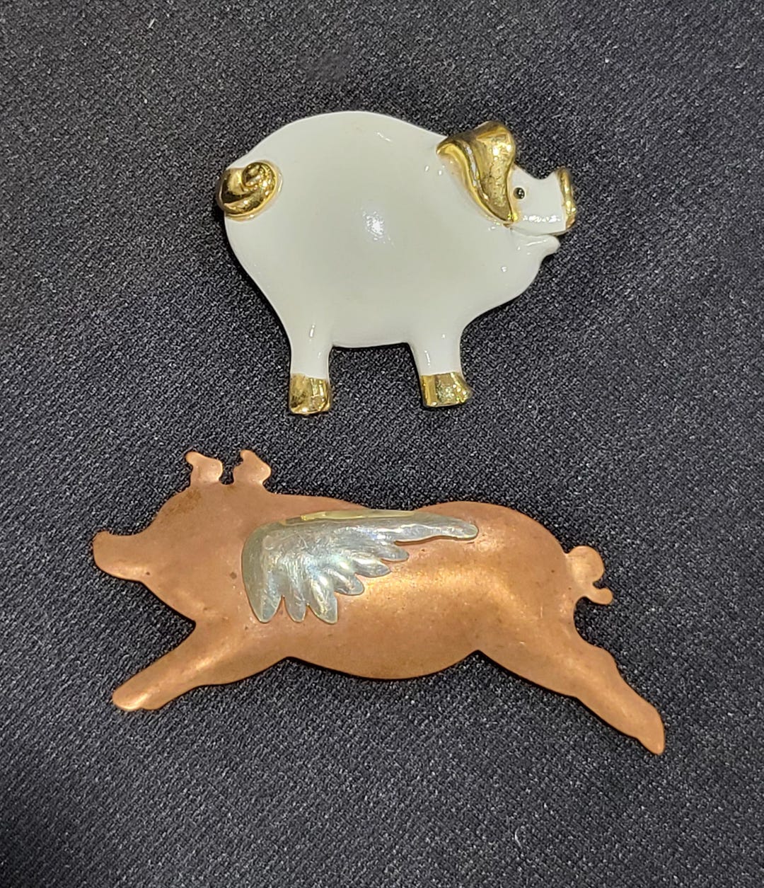 White Enamel and Copper Pig Pins, Sold as Pair, Pre-owned - Etsy