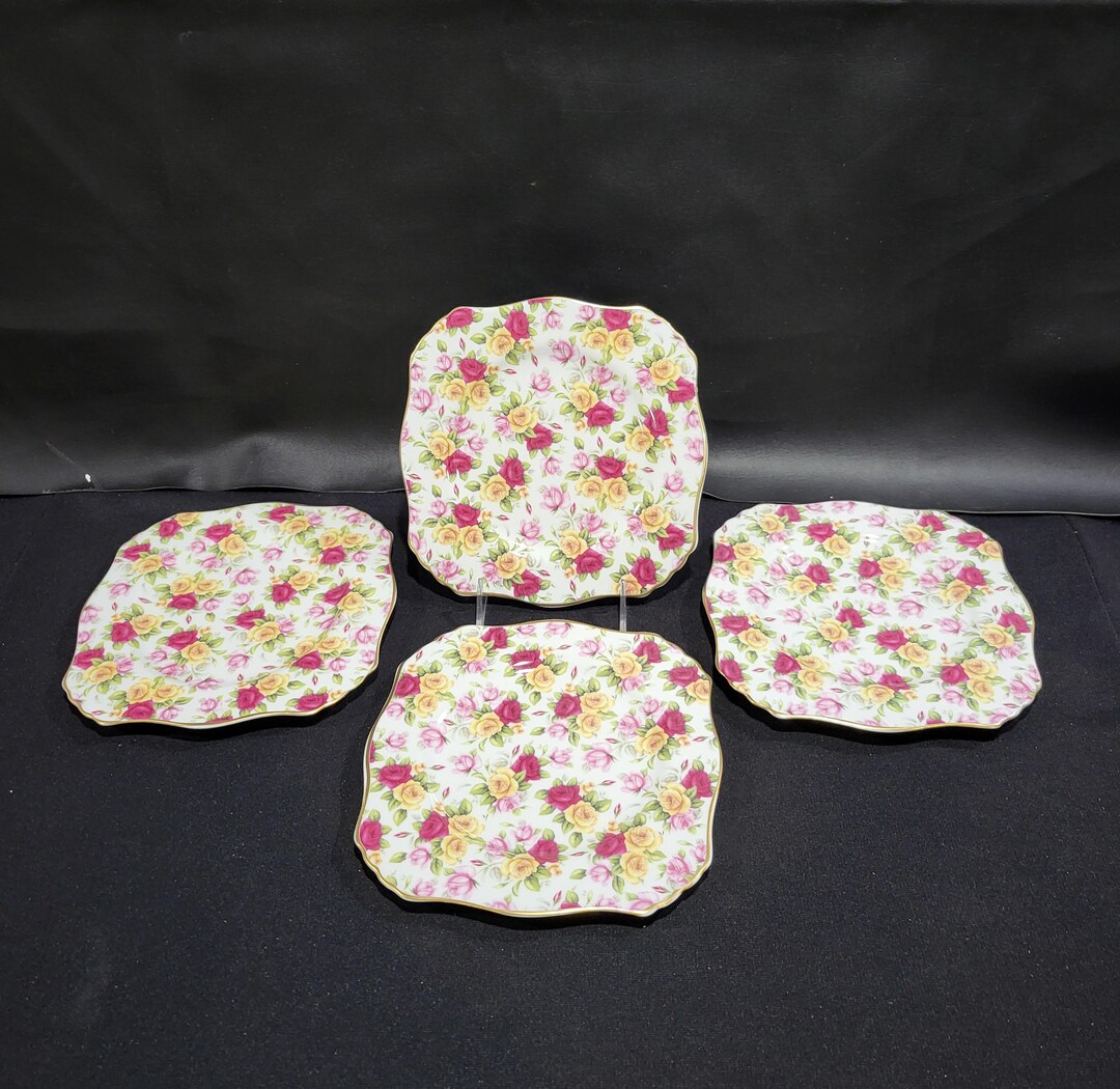 Royal Cotswolds by I. Godinger Rose Chintz 8" Salad/dessert Plates, Set ...