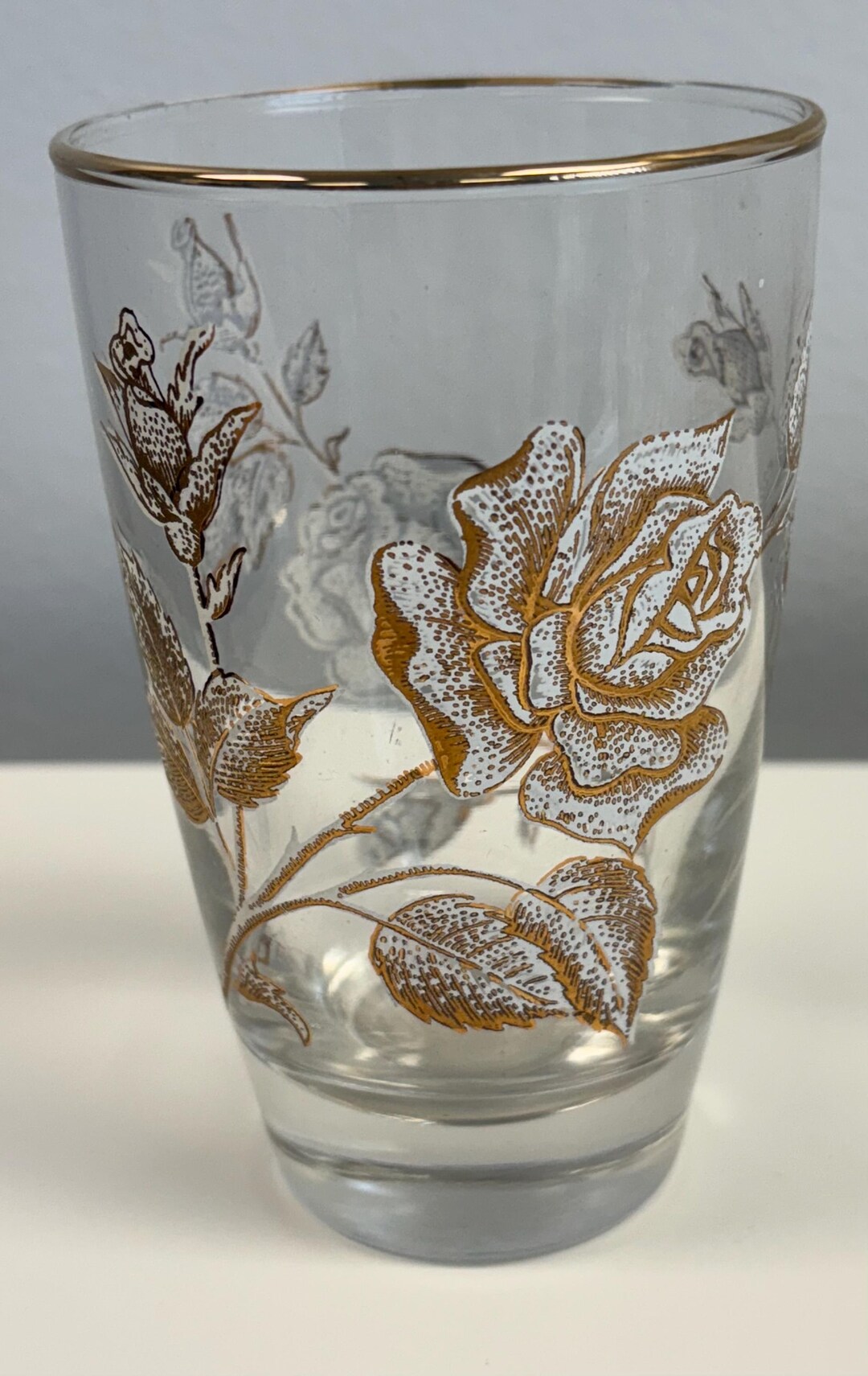 Vintage 1960’s Libby Rose Bouqet Tumbler White Gold Rose Pattern. Set ...