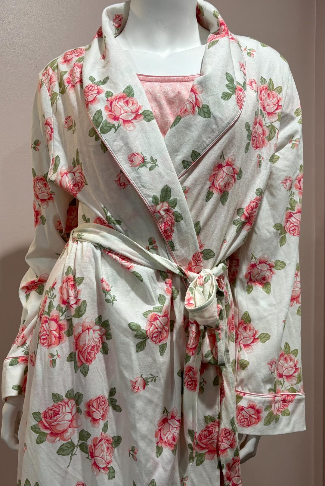 NWT. Women’s Adonna Robe and Nightgown Set. Pink and White Floral. Size ...