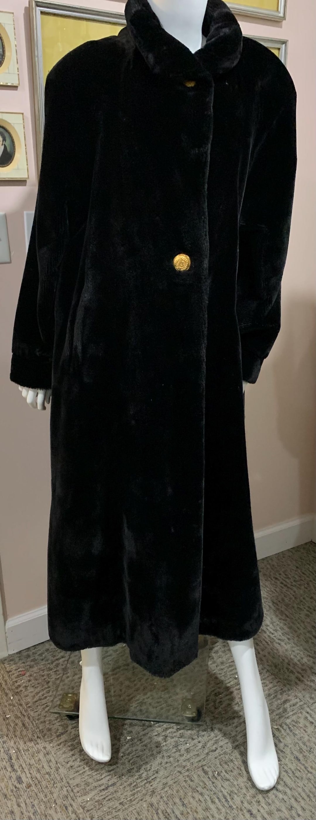 Vintage. St John Coat Collection by Marie Gray Black Faux Fur Long ...