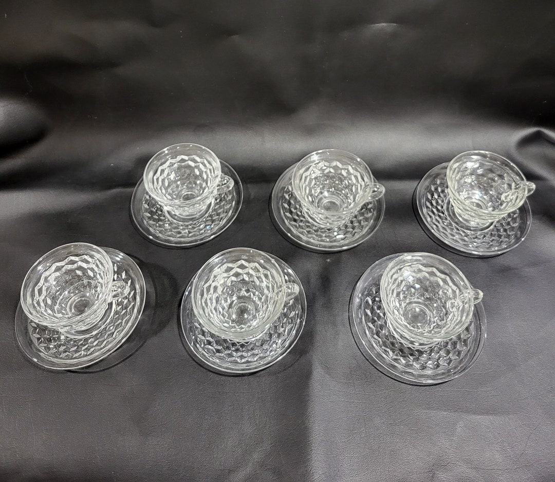 Vintage Fostoria American Glass Cubist Cups and Saucers, Set of 6, Used ...