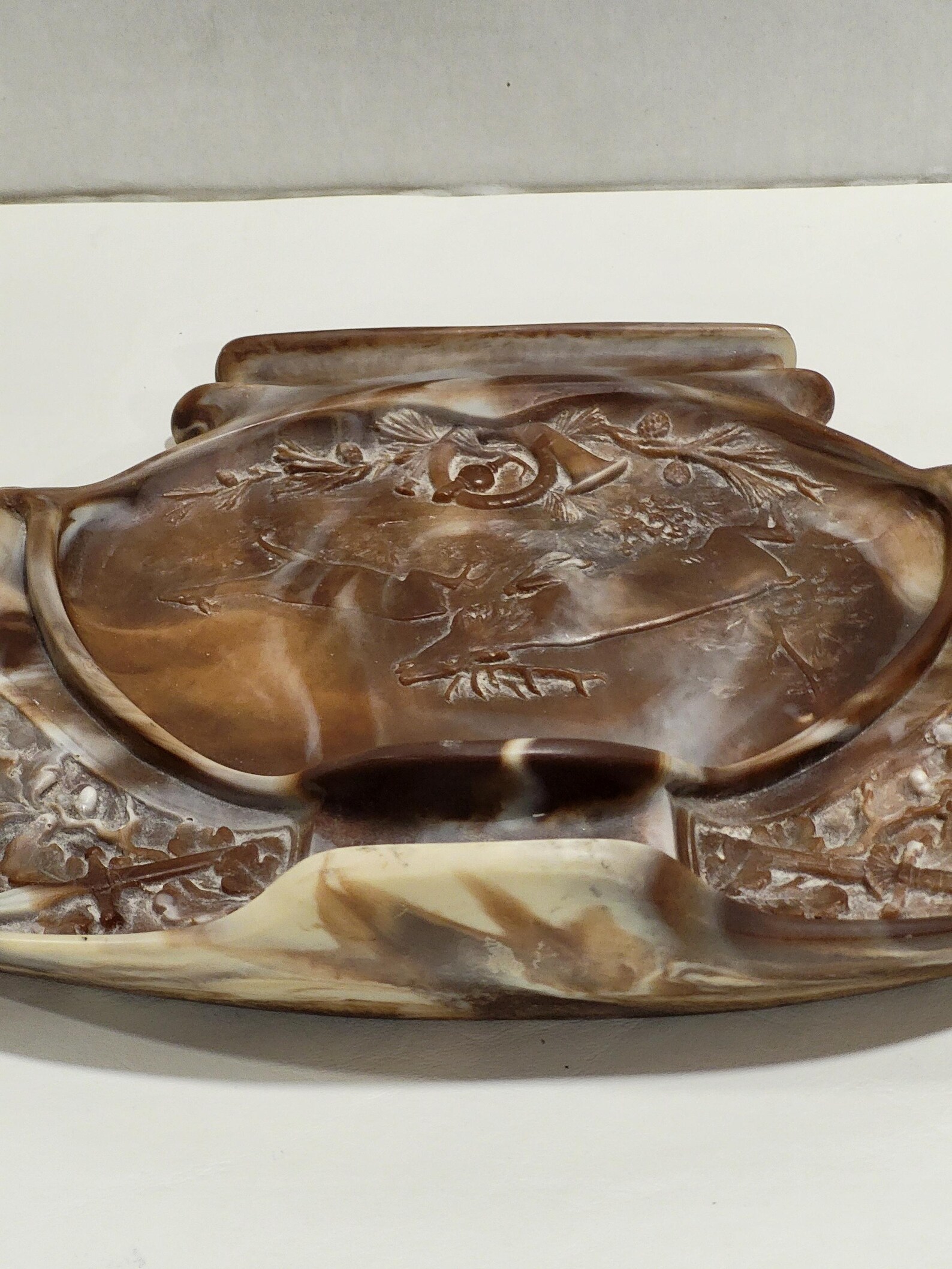 Vintage Incolay Stone Elk Stag Hunting Scene Desk/dresser Tray, Pre ...