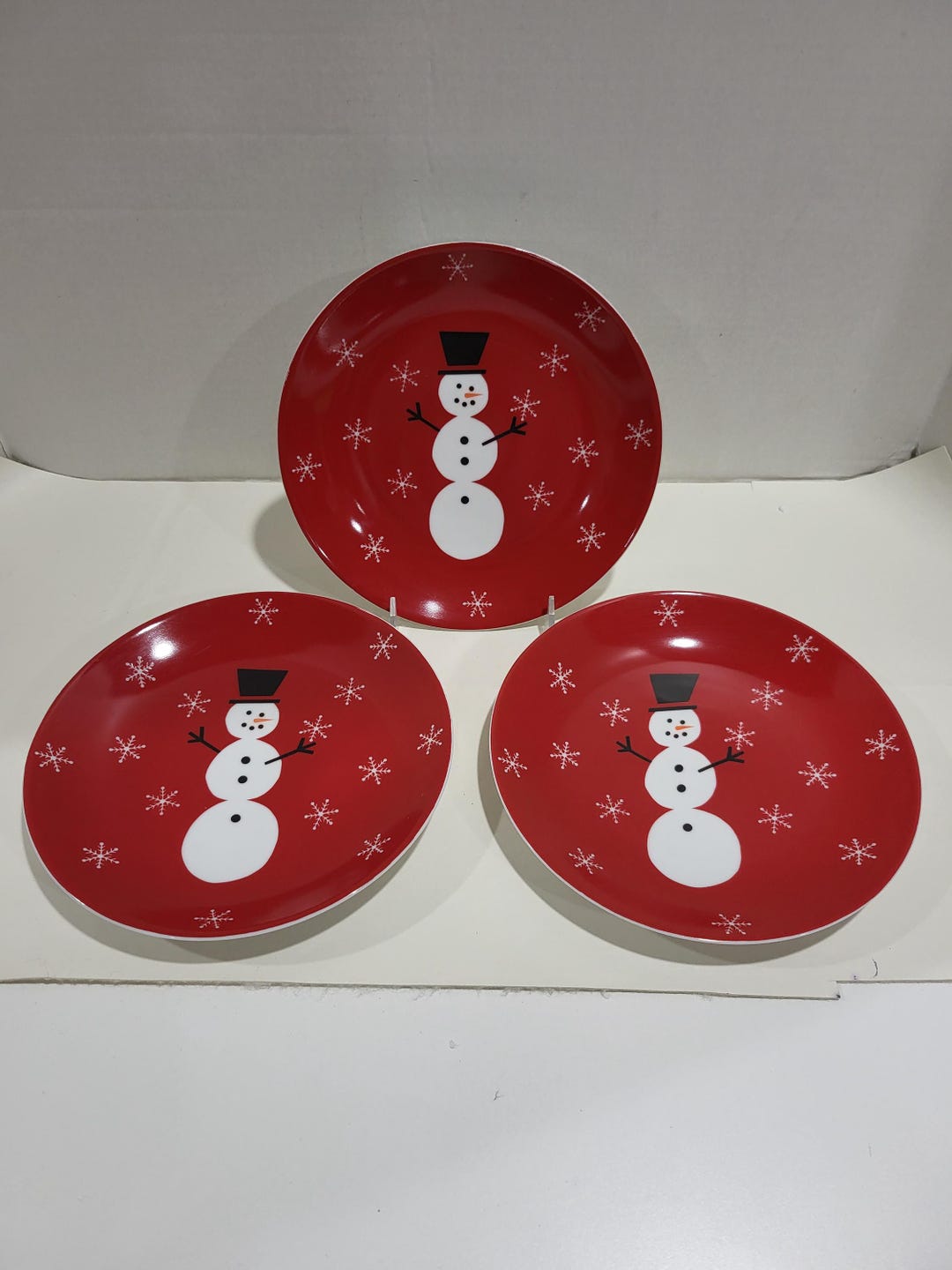 Crate and Barrel Snowman Plates, New, Set of 3 - Etsy