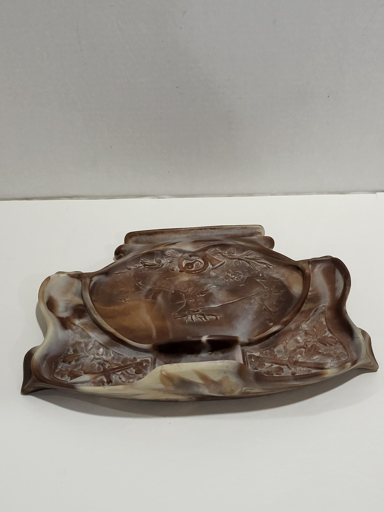 Vintage Incolay Stone Elk Stag Hunting Scene Desk/dresser Tray, Pre ...