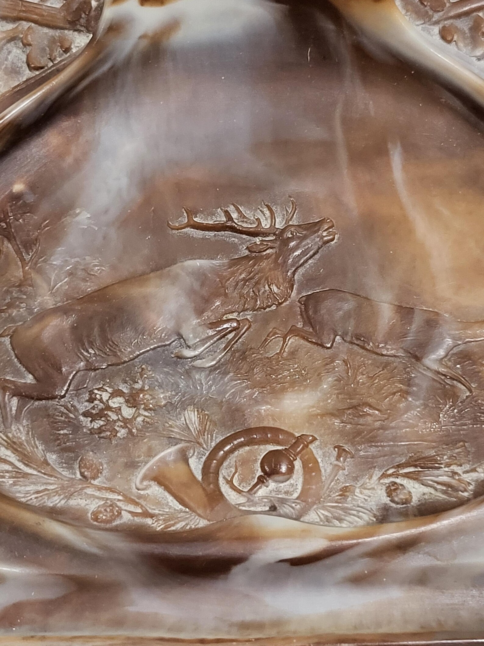 Vintage Incolay Stone Elk Stag Hunting Scene Desk/dresser Tray, Pre ...