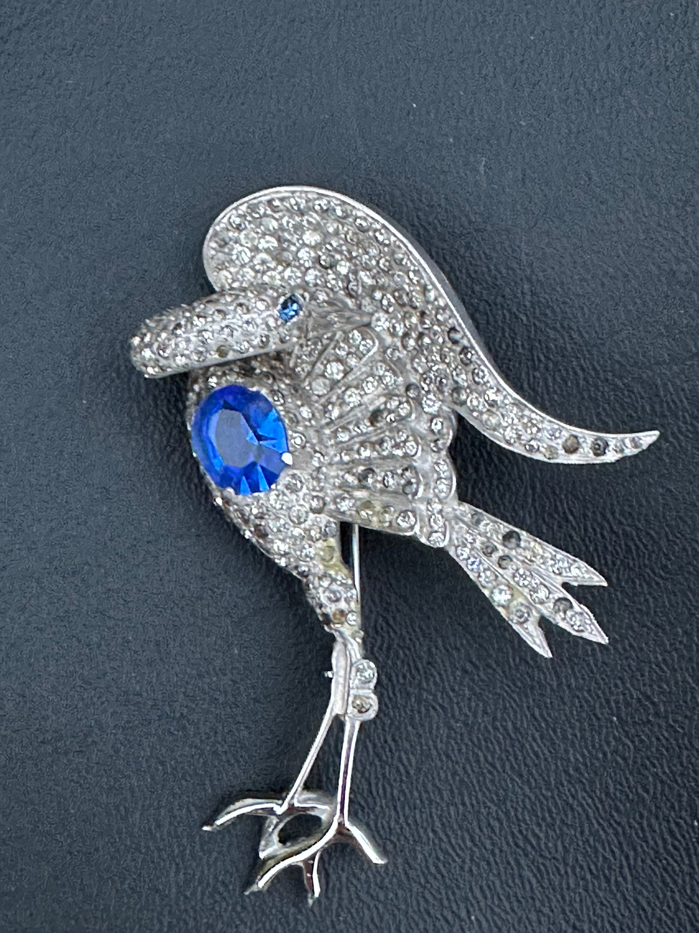 Vintage Designer Rhinestone Crane Bird Brooch - Etsy