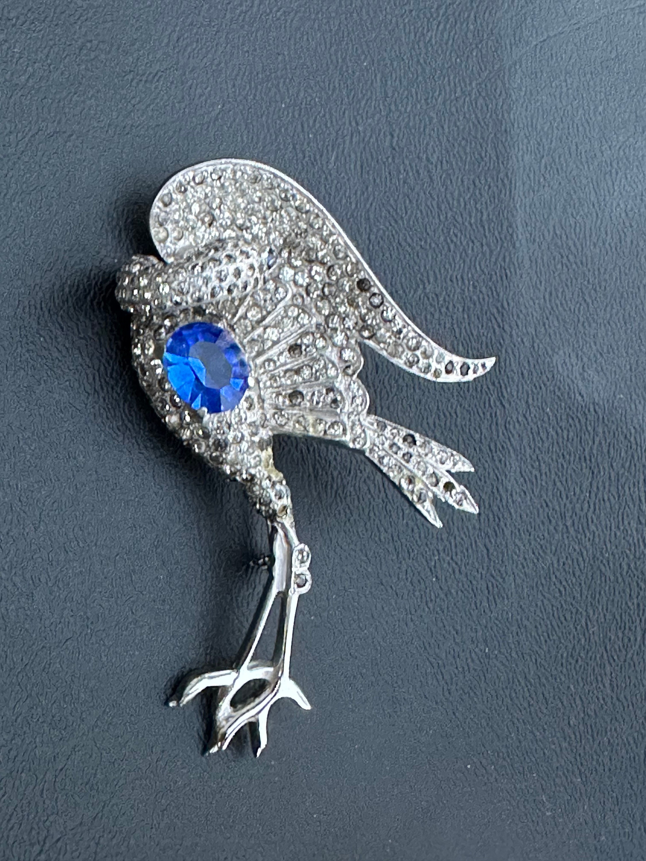 Vintage Designer Rhinestone Crane Bird Brooch - Etsy