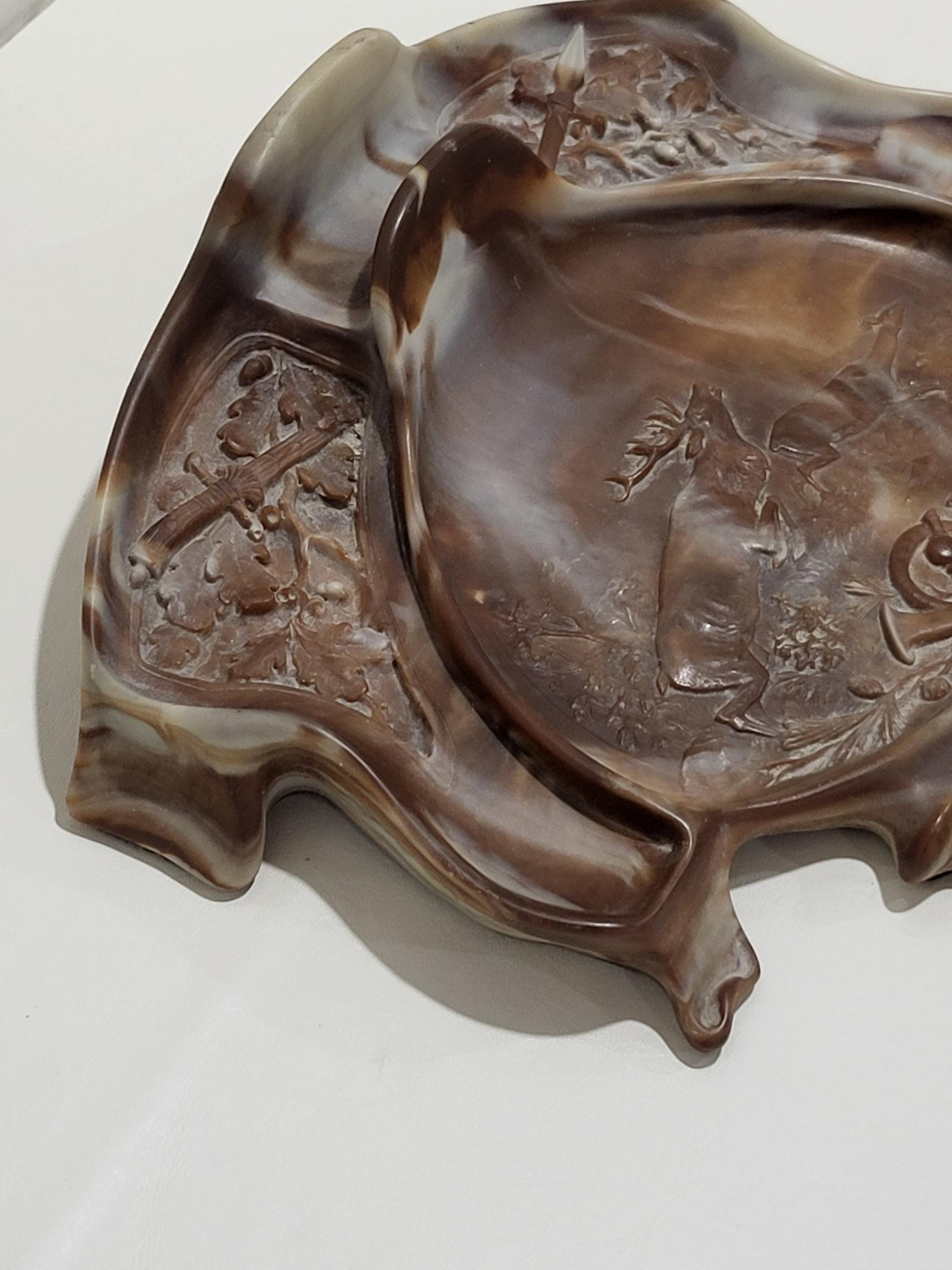 Vintage Incolay Stone Elk Stag Hunting Scene Desk/dresser Tray, Pre ...