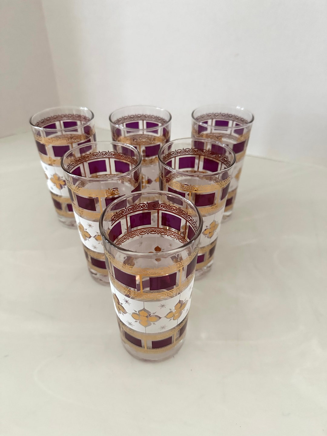 Culver MCM Purple Gold White Hiball Glasses -6 NEW - Etsy