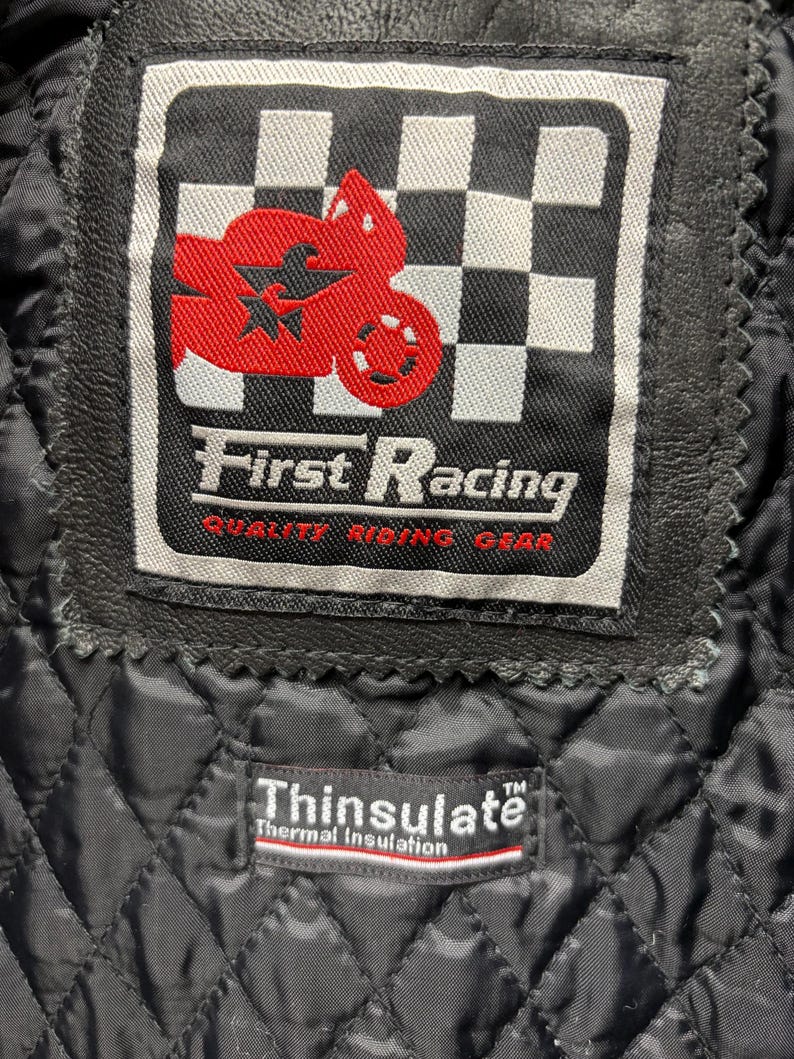 Vintage First Racing Leather Motorcycle Jacket XL – Black Thinsulate ...