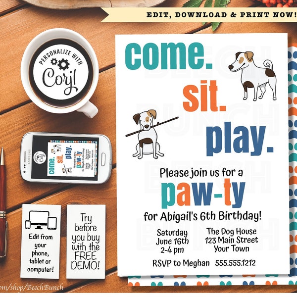 Come Sit Stay Birthday Party Invitation - Etsy