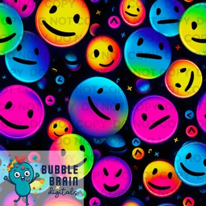 Neon Smiley Faces Seamless Pattern File - Etsy