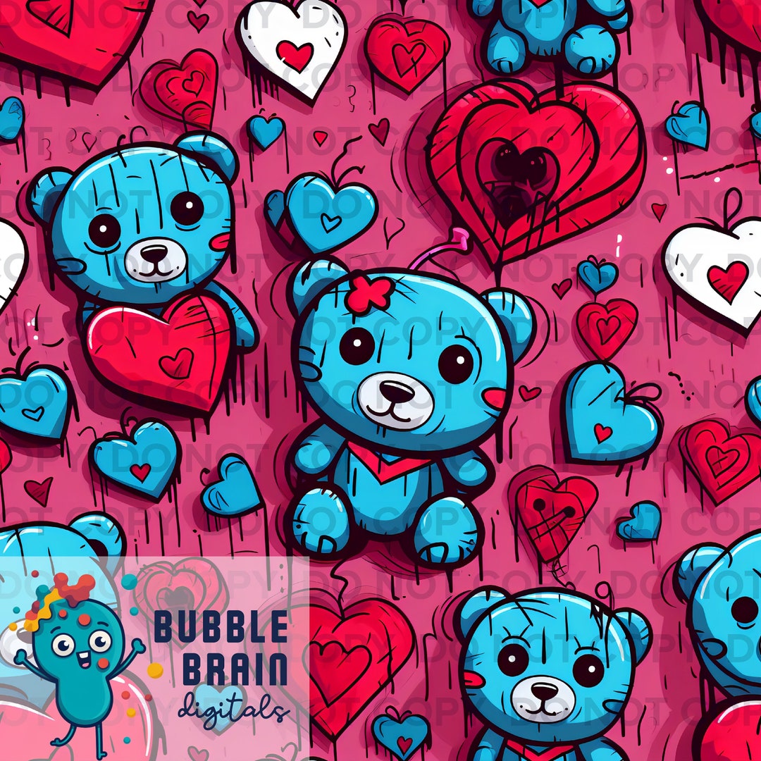 Voodoo Teddy Bears and Hearts Seamless Pattern File - Etsy