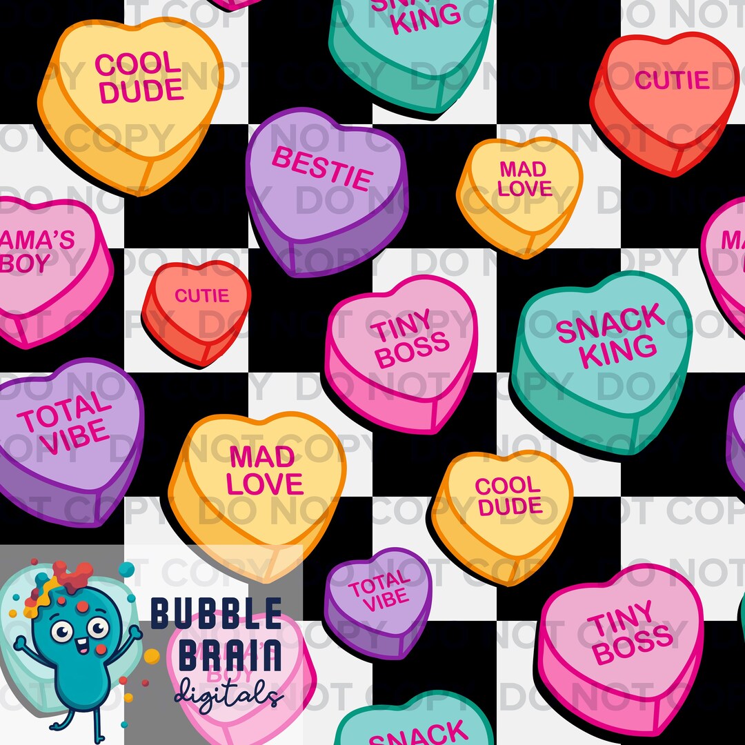 Candy Hearts for Boys on Checks Seamless Pattern File - Etsy