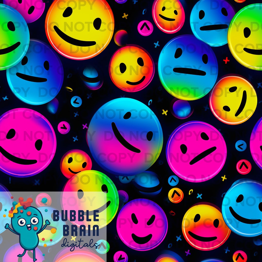 Neon Smiley Faces Seamless Pattern File - Etsy
