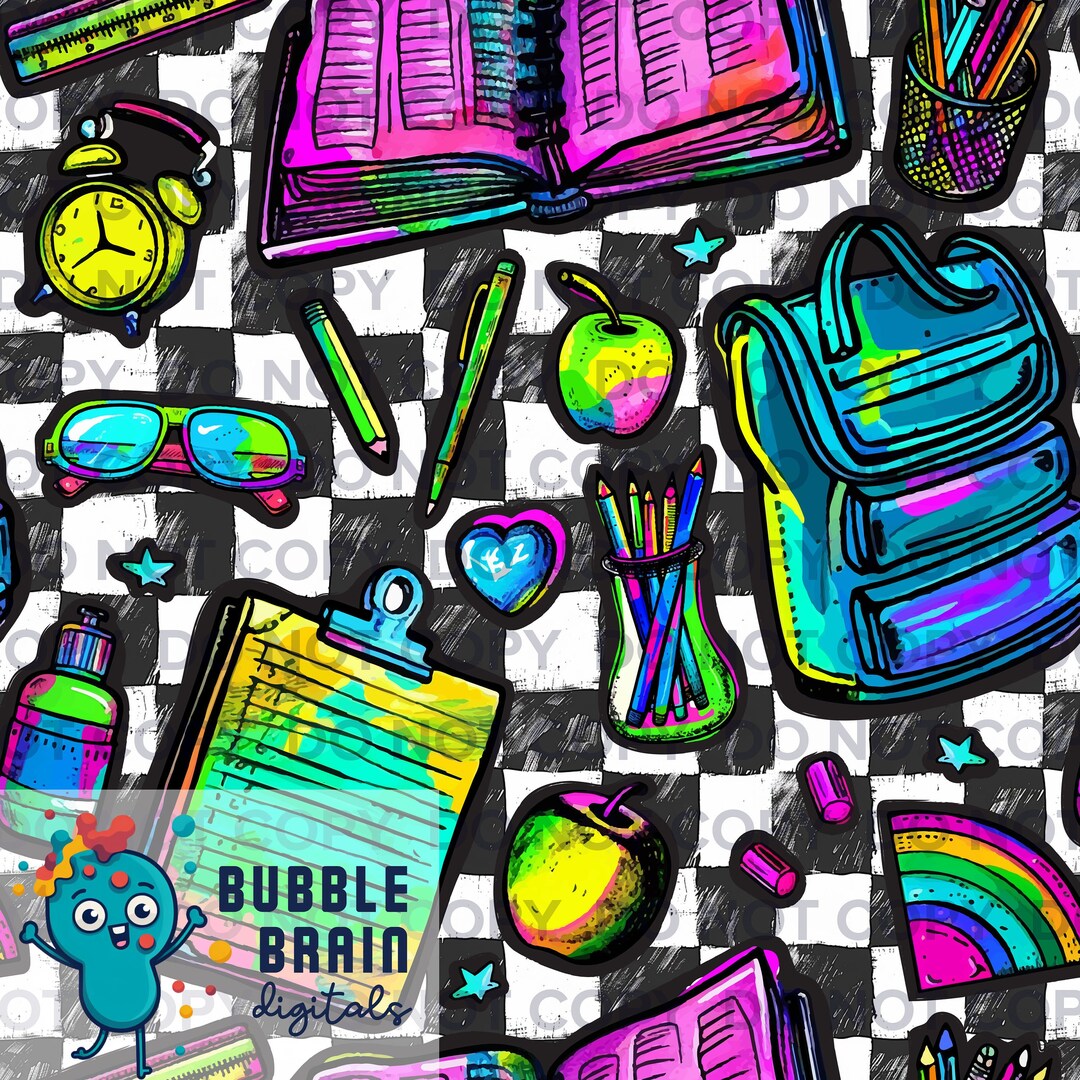 Neon Back to School Supplies Seamless Pattern File - Etsy