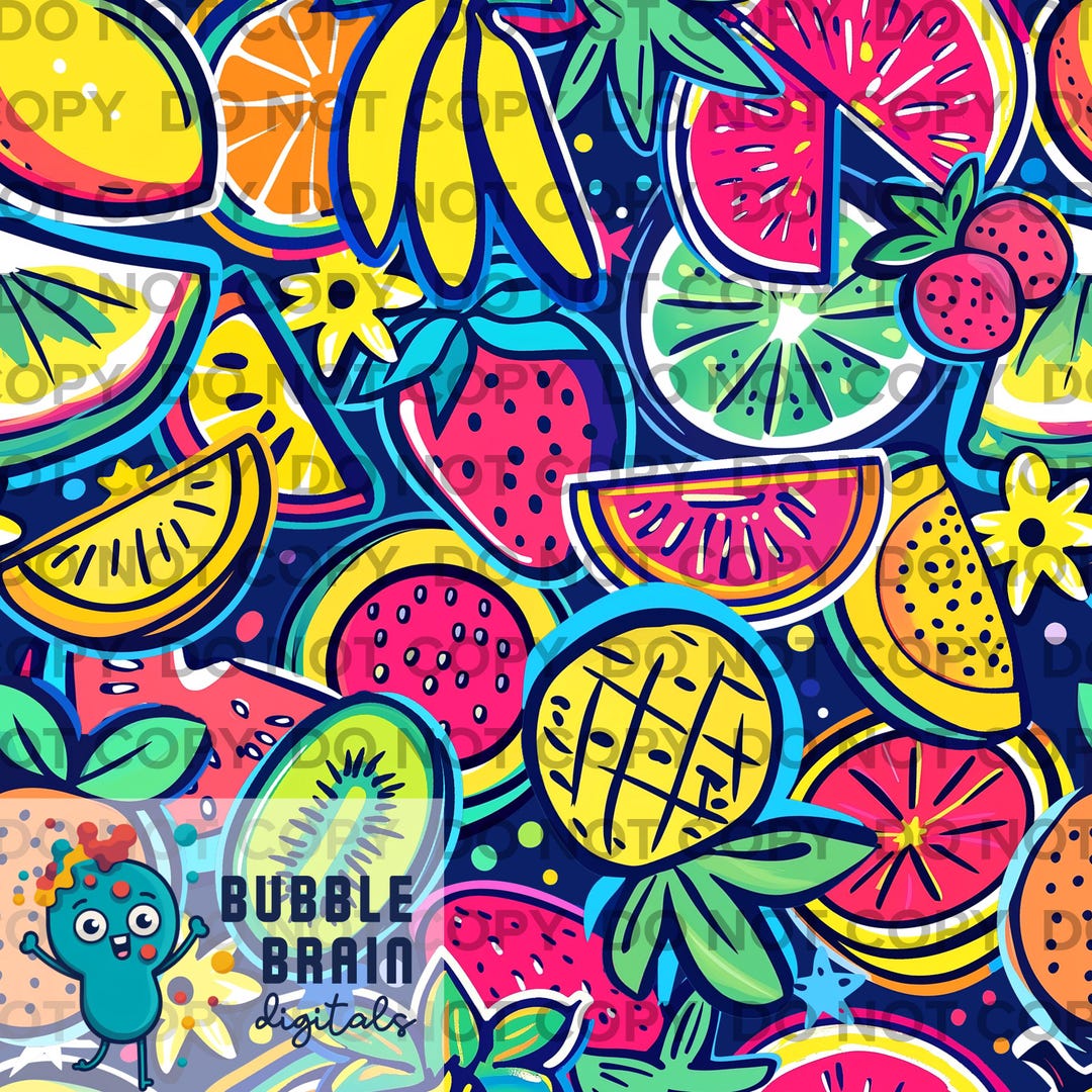 Neon Summer Fruits Seamless Pattern File - Etsy