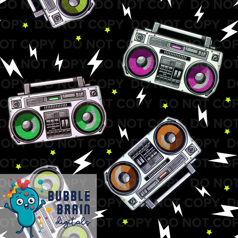 Retro Neon Boombox and Bolts Seamless Pattern File - Etsy