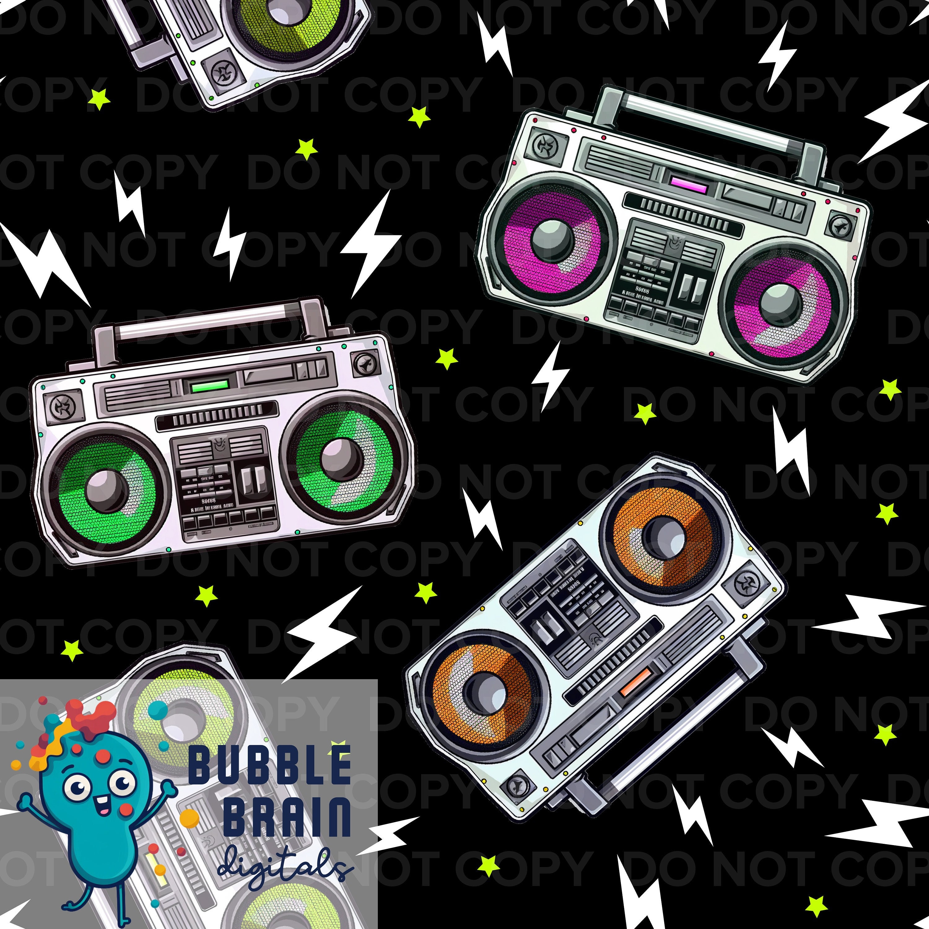 Retro Neon Boombox and Bolts Seamless Pattern File - Etsy