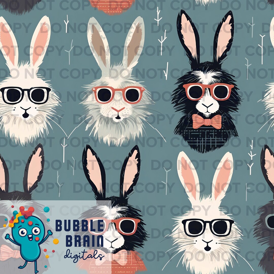 Hipster Easter Bunny Seamless Pattern File - Etsy