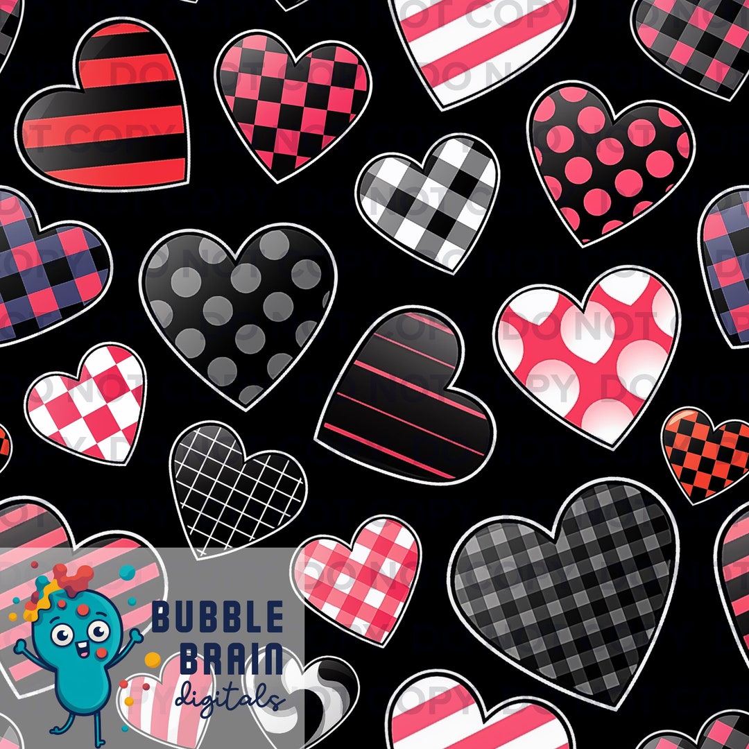 Checkerboard Polka Dot Valentine's Day Hearts Seamless Pattern File - Etsy