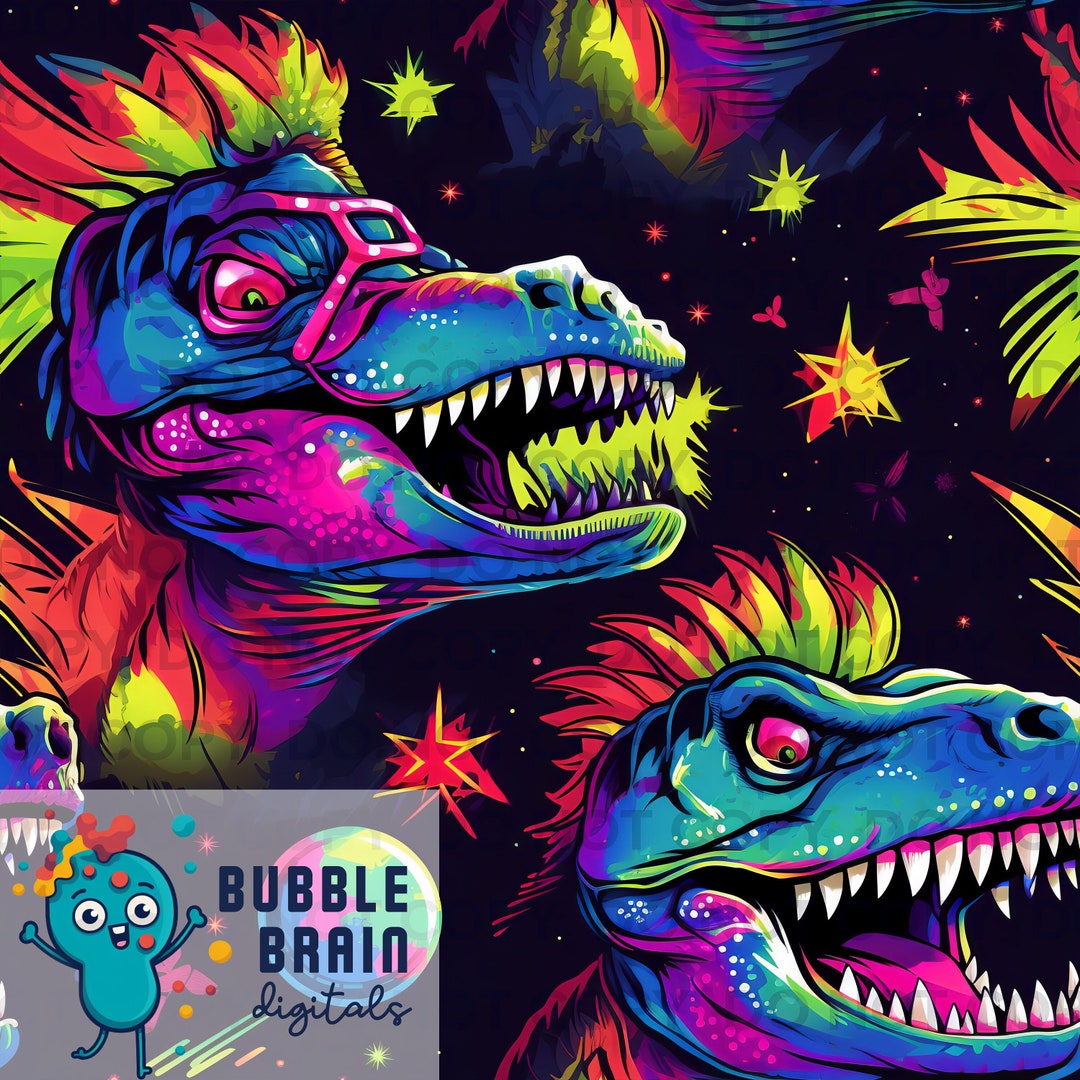 Neon Dinosaurs Seamless Pattern File - Etsy