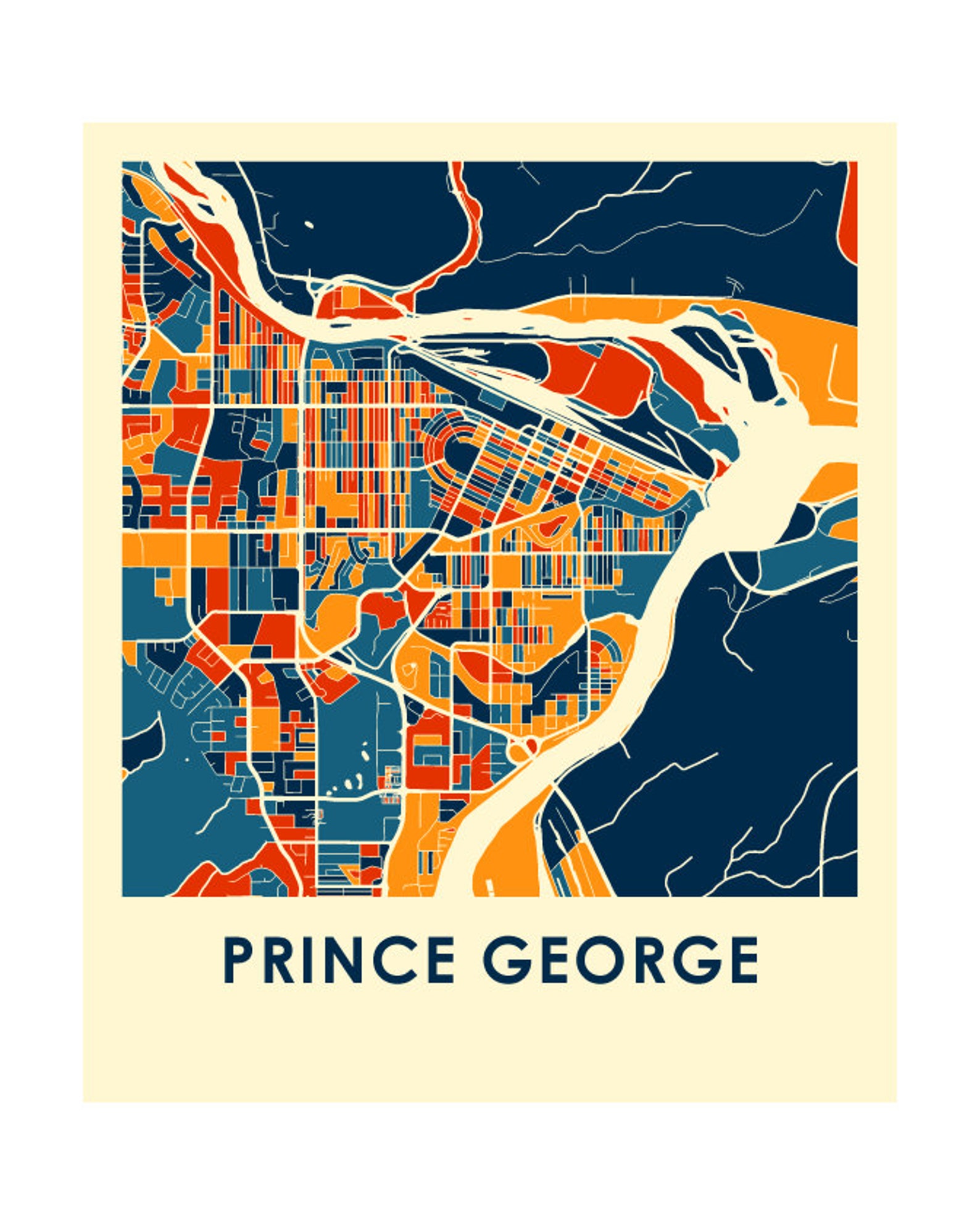Prince George BC Map Print Full Color Map Poster - Etsy