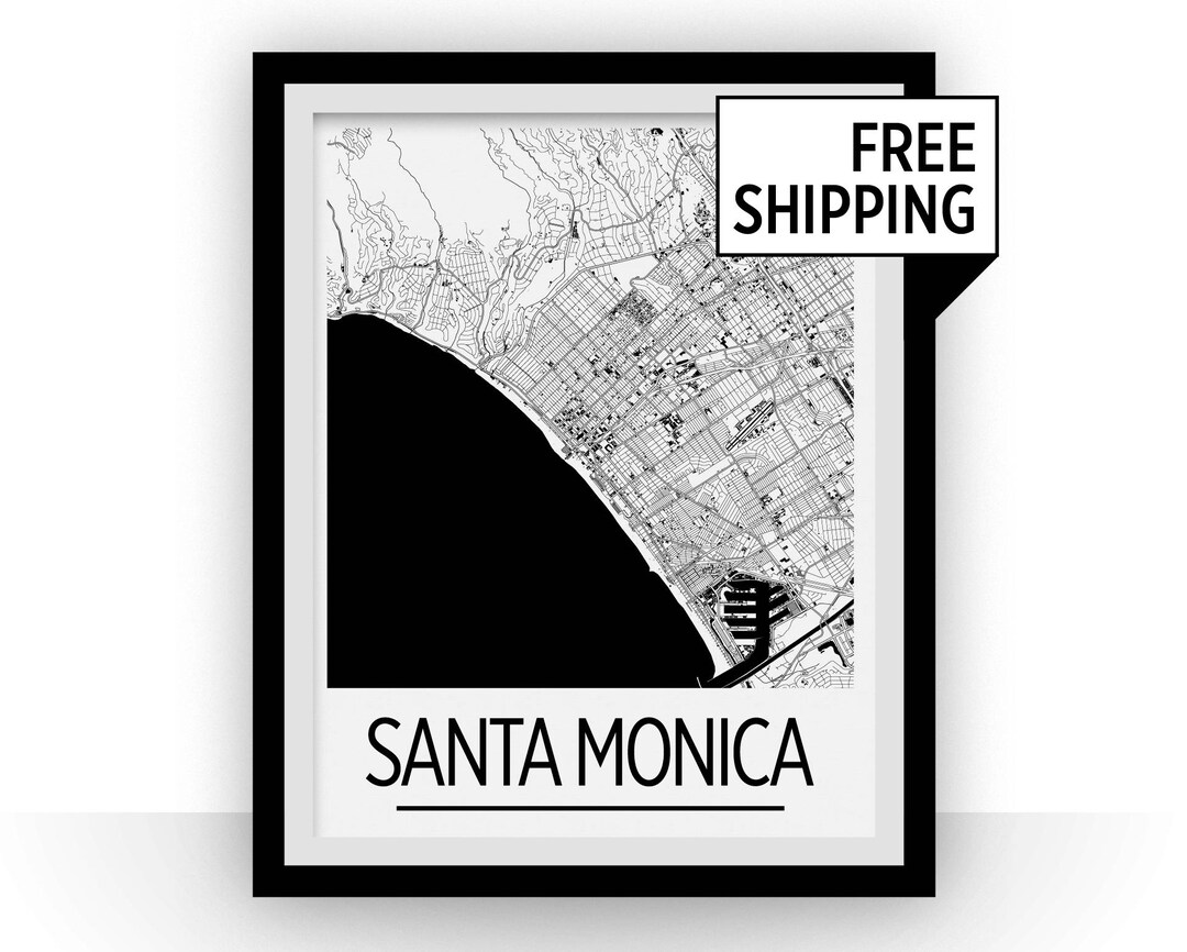 Santa Monica Map Poster California Map Print Art Deco Series - Etsy