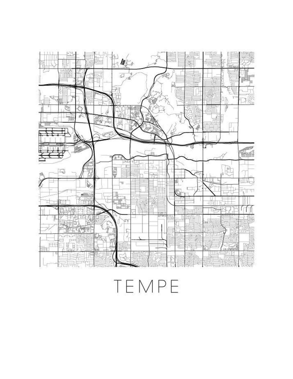 Tempe AZ Map Black and White Print Arizona Black and White - Etsy