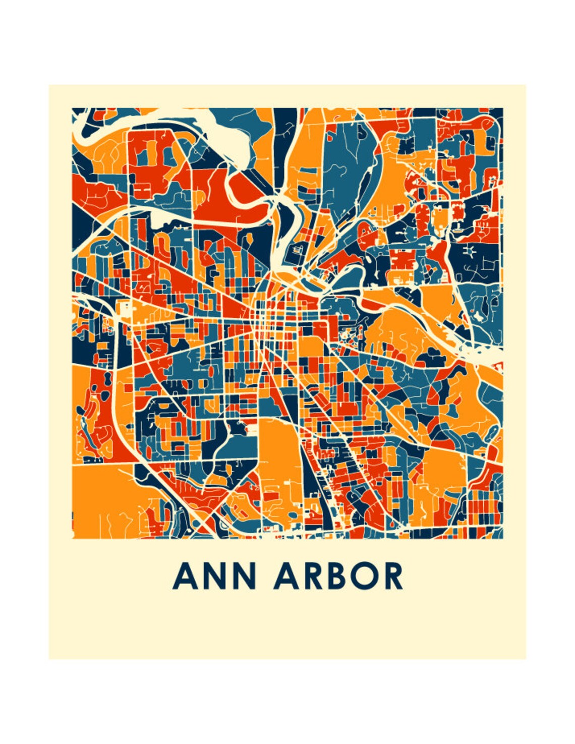 Ann Arbor Map Print - Full Color Map Poster - Etsy