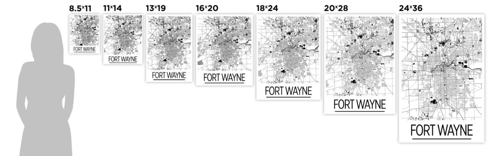 Fort Wayne Map Poster - Usa Map Print - Art Deco Series - Etsy