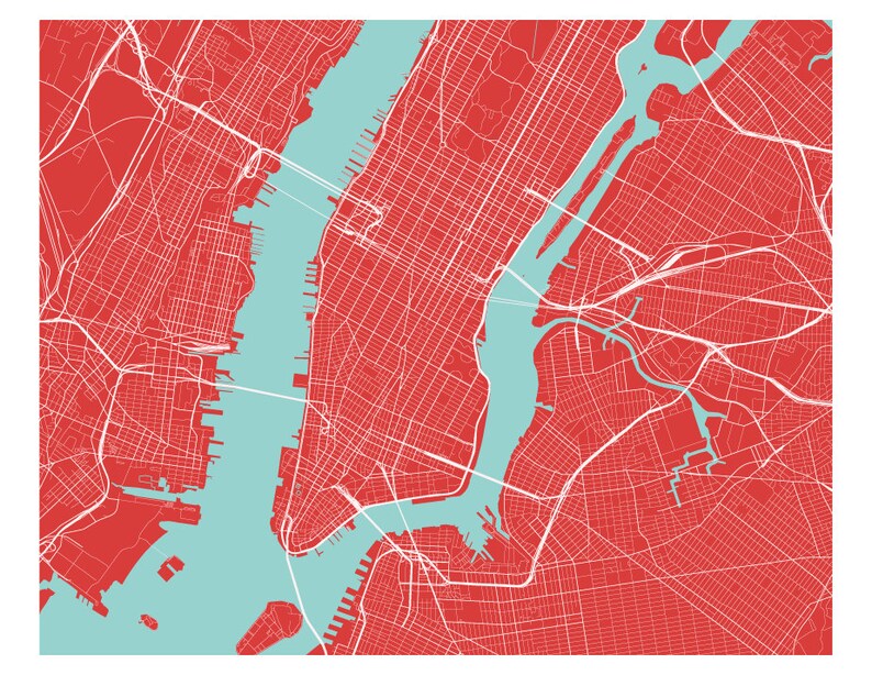 New York Map Print Choose Your Color - Etsy