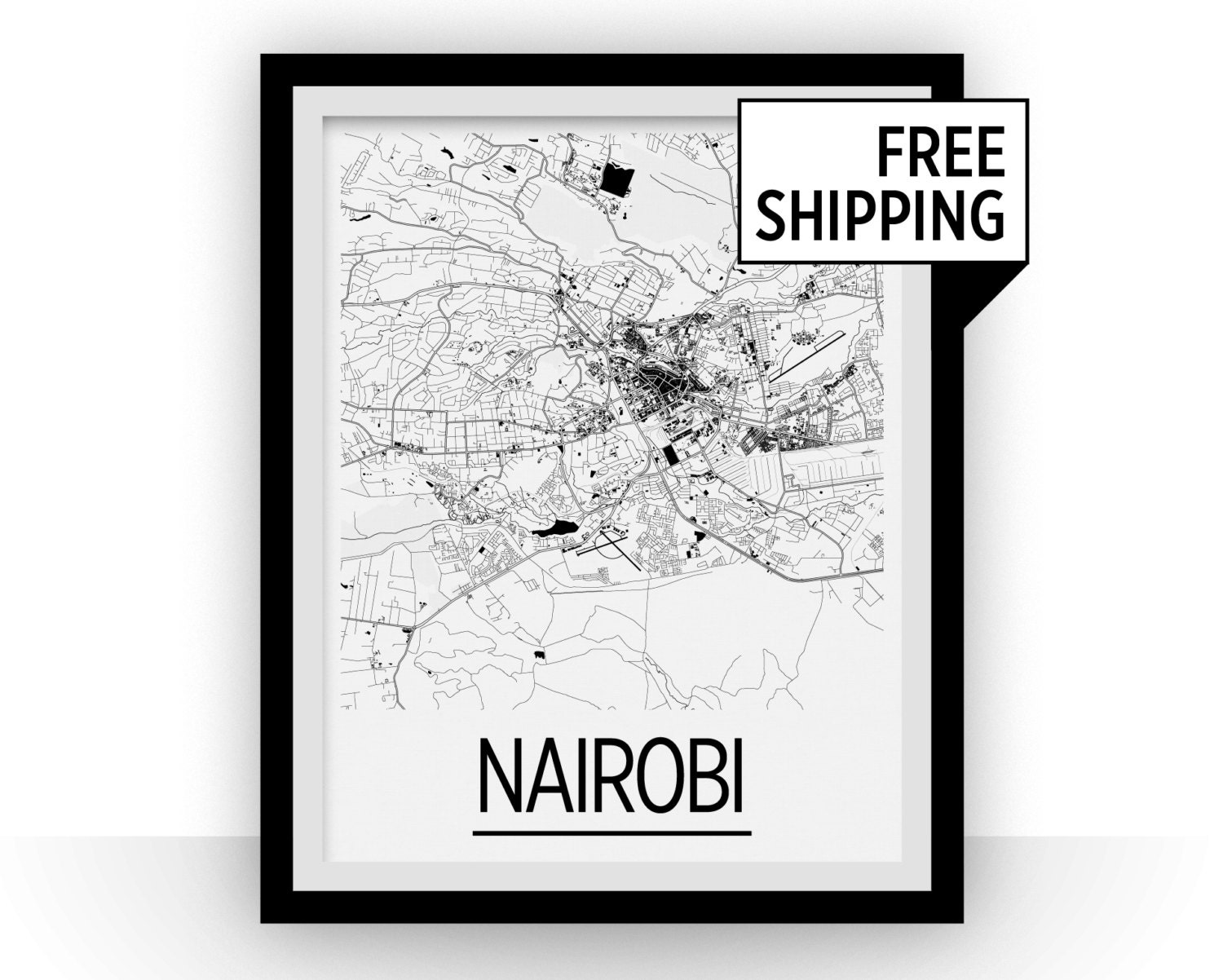 Nairobi Map Poster - Kenya Map Print - Art Deco Series - Etsy