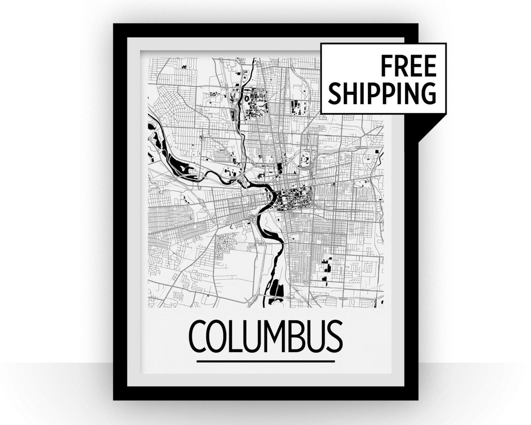 Columbus Map Poster - Usa Map Print - Art Deco Series - Etsy