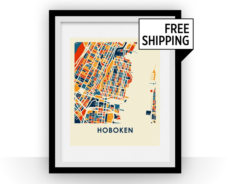 Hoboken Map Print Full Color Map Poster | Etsy