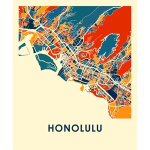 Honolulu Map Print - Full Color Map Poster - Etsy